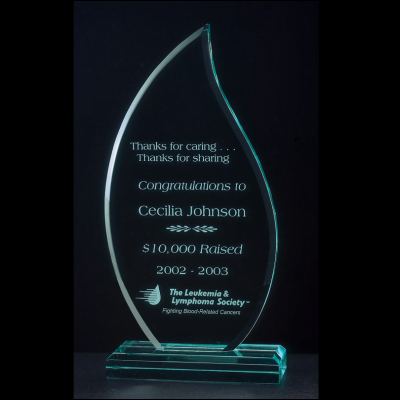 Jade Acrylic Trophy, Flame Shape, Available in Three Sizes