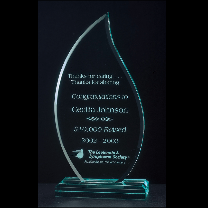 Jade Acrylic Trophy, Flame Shape, Available in Three Sizes
