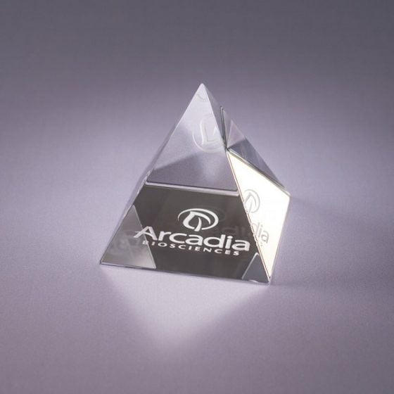 Optic Crystal Pyramid Shaped Paperweight with Engraving